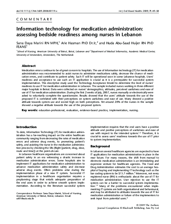 (PDF) Information technology for medication administration