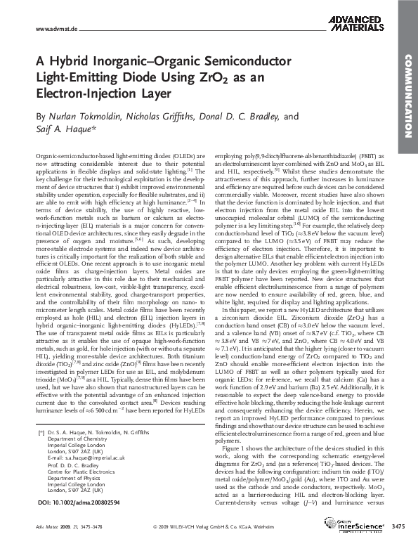 (PDF) A Hybrid Inorganic-Organic Semiconductor Light-Emitting Diode ...