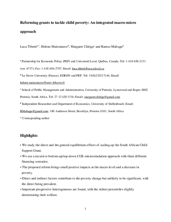 (PDF) Reforming grants to tackle child poverty: An integrated macro ...