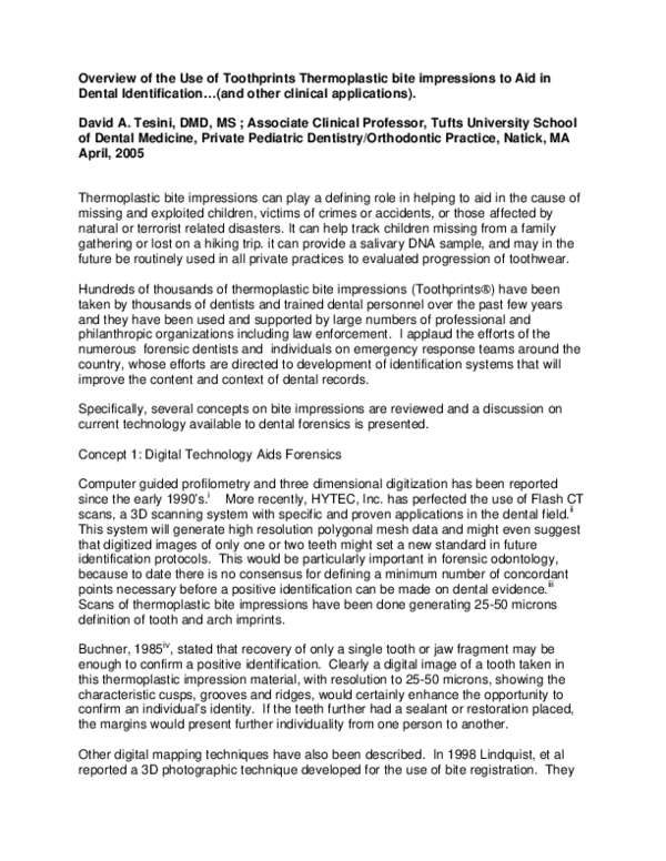 (PDF) Overview of the Use of Toothprints Thermoplastic bite impressions ...