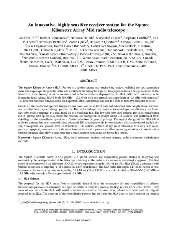 (PDF) An innovative, highly sensitive receiver system for the Square ...