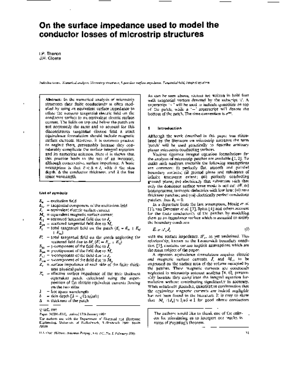(PDF) On the surface impedance used to model the conductor losses of microstrip structures