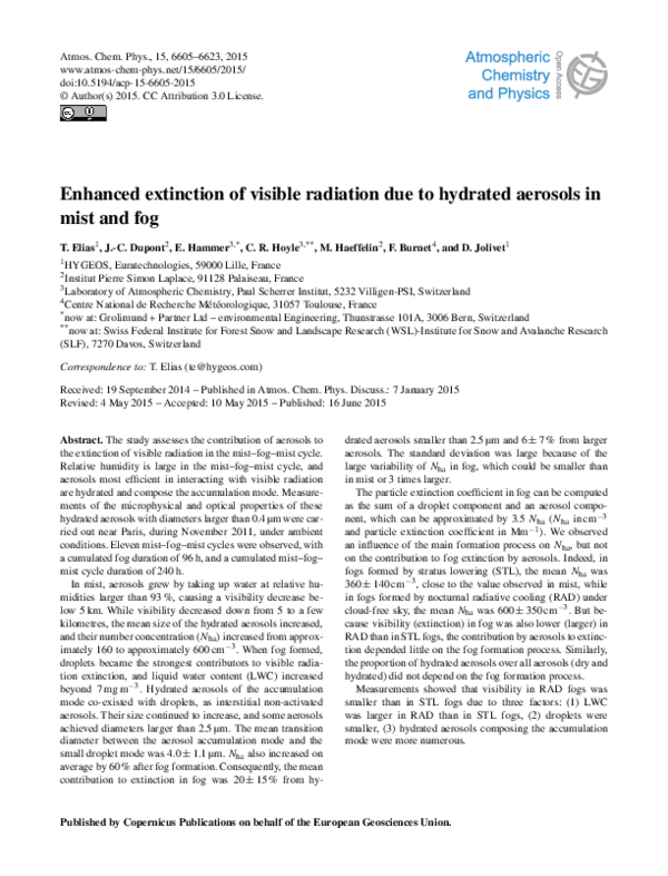 (PDF) Enhanced extinction of visible radiation due to hydrated aerosols ...
