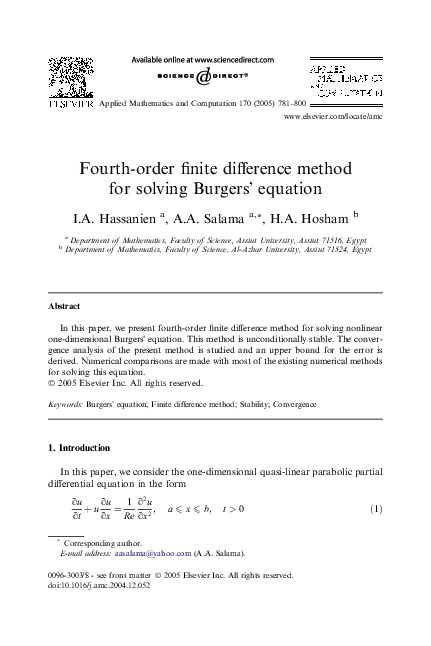 Pdf Fourth Order Finite Difference Method For Solving Burgers Equation