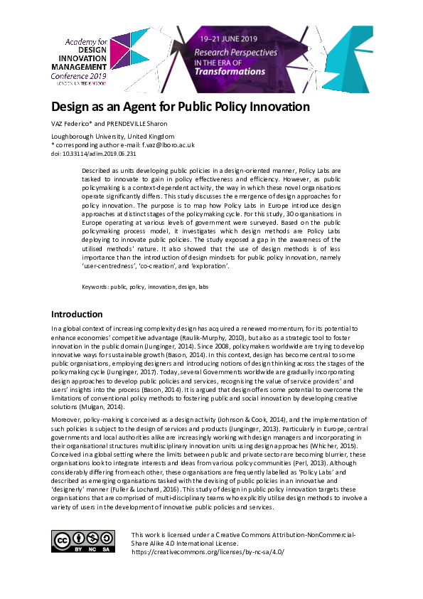 (PDF) Design as an Agent for Public Policy Innovation