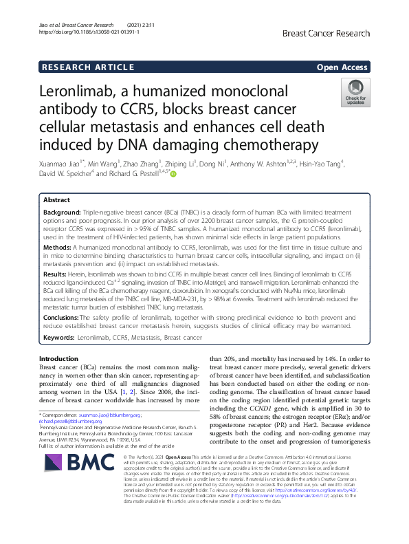 (PDF) Leronlimab, a humanized monoclonal antibody to CCR5, blocks ...