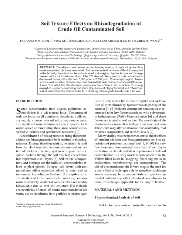 (PDF) Soil Texture Effects on Rhizodegradation of Crude Oil ...