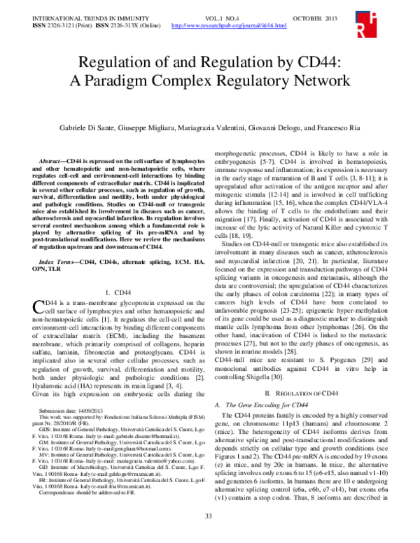 (PDF) Regulation of and regulation by CD44: a paradigm complex ...
