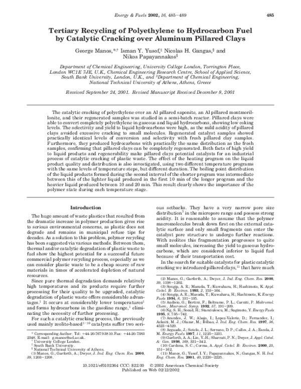 (PDF) Tertiary Recycling of Polyethylene to Hydrocarbon Fuel by ...