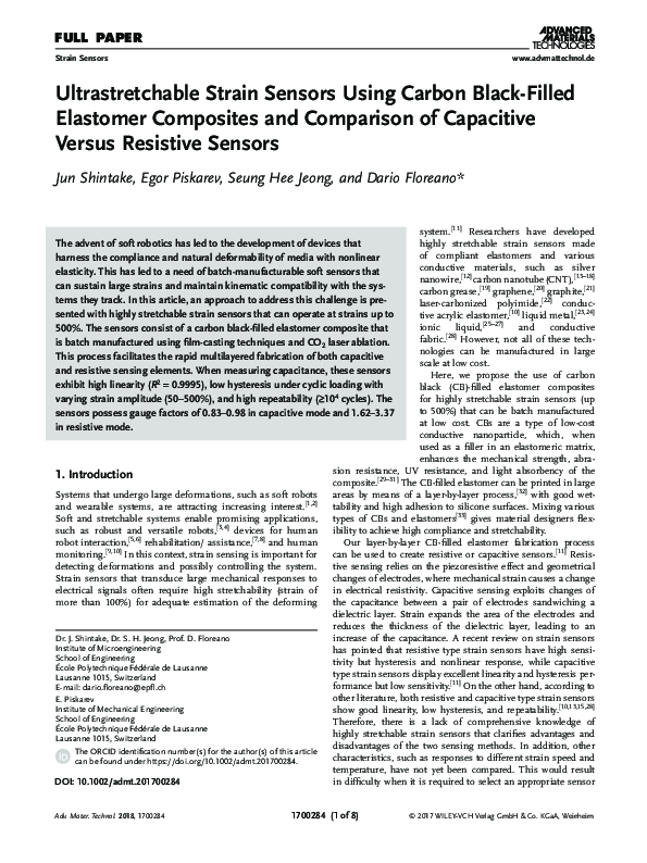 (PDF) Ultrastretchable Strain Sensors Using Carbon Black-Filled ...