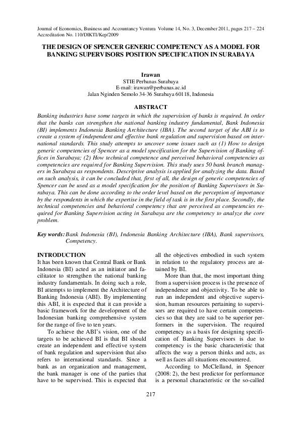 (PDF) The Design of Spencer Generic Competency as a Model for Banking ...