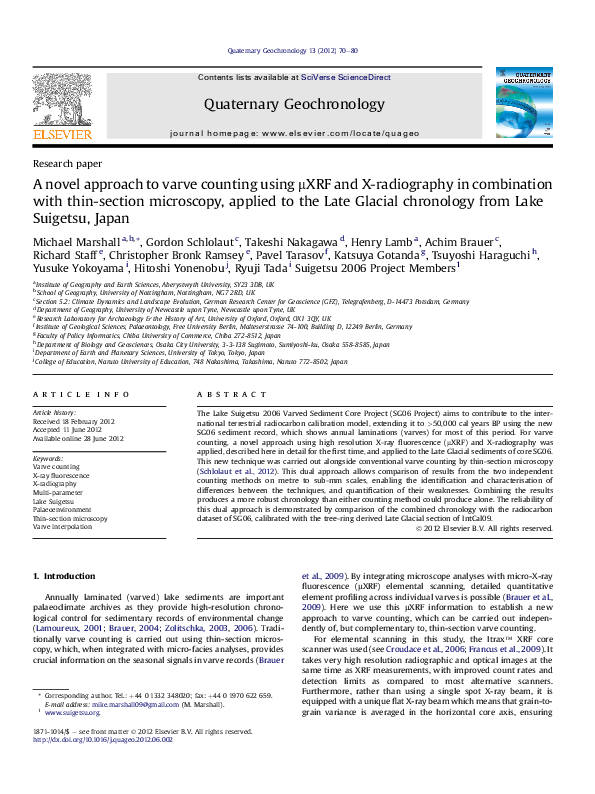 (PDF) A novel approach to varve counting using μXRF and X-radiography ...