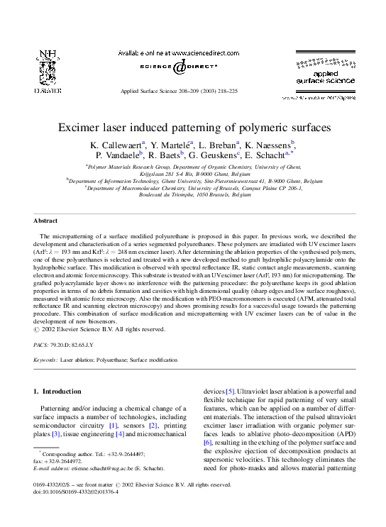 (PDF) Excimer laser induced patterning of polymeric surfaces
