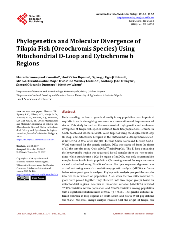 (PDF) Phylogenetics and Molecular Divergence of Tilapia Fish ...