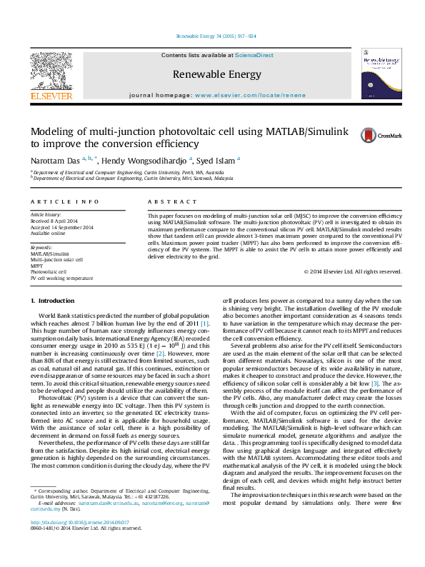 Pdf Modeling Of Multi Junction Photovoltaic Cell Using Matlab