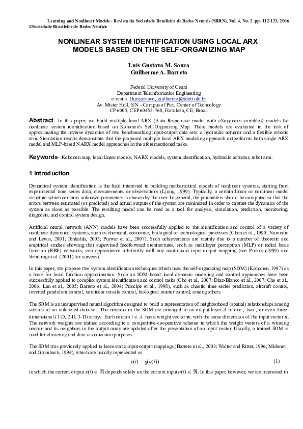 (PDF) Nonlinear System Identification Using Local ARX Models Based On The Self-Organazing Map