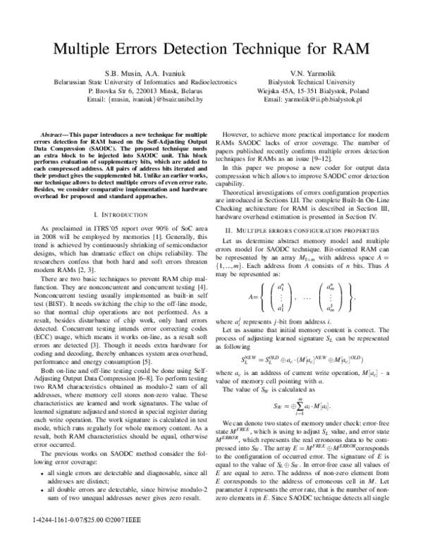 (PDF) Multiple Errors Detection Technique for RAM