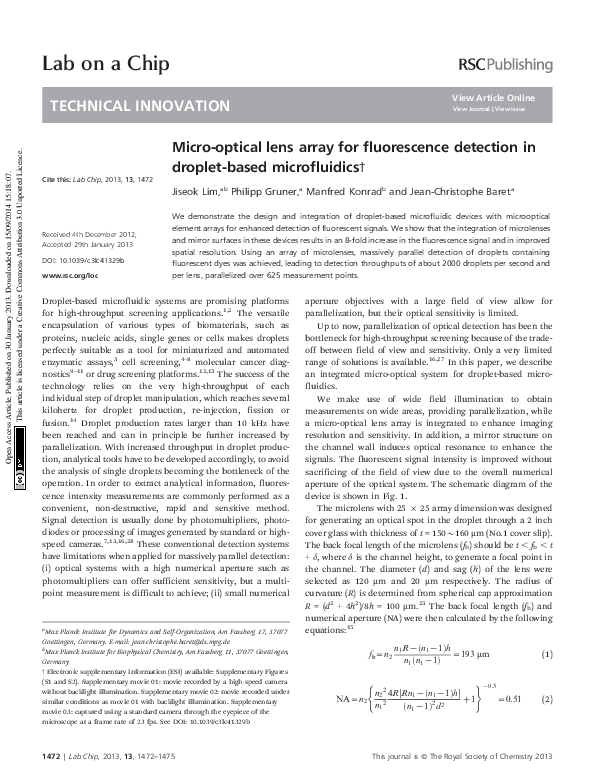 (PDF) Micro-optical lens array for fluorescence detection in droplet-based microfluidics