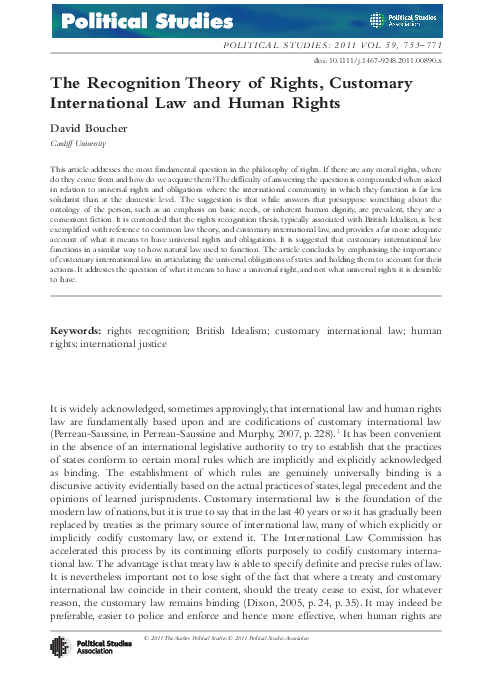 (PDF) The Recognition Theory of Rights, Customary International Law and ...