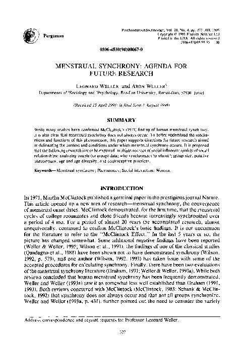 (PDF) Menstrual synchrony: agenda for future research