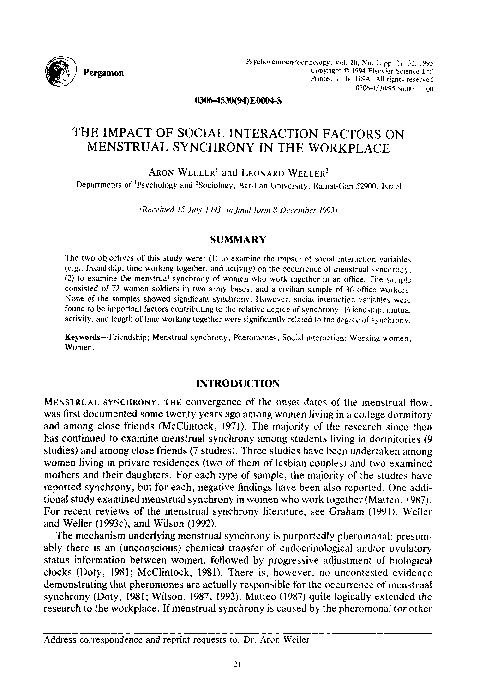 (PDF) The impact of social interaction factors on menstrual synchrony ...