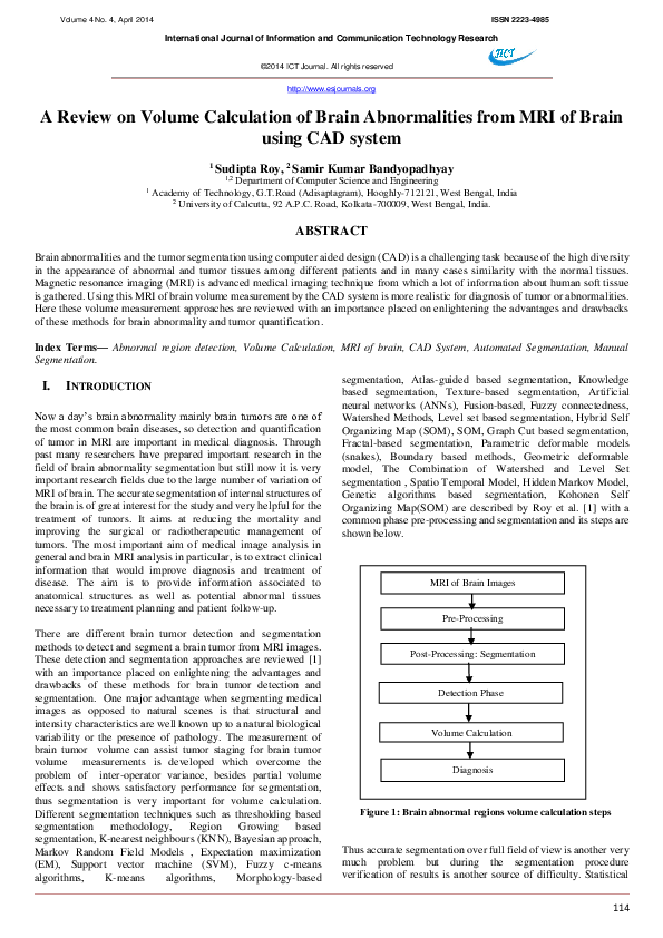 Pdf A Review On Volume Calculation Of Brain Abnormalities From Mri Of Brain Using Cad System