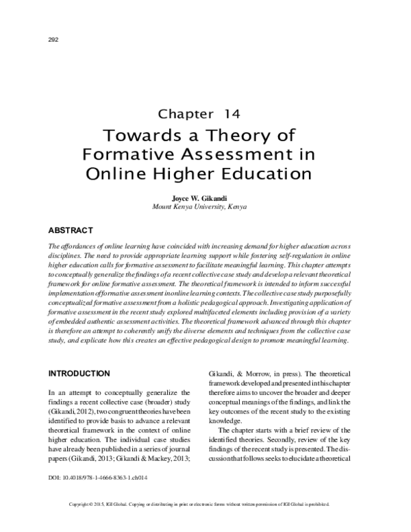 (PDF) Towards a Theory of Formative Assessment in Online Higher Education