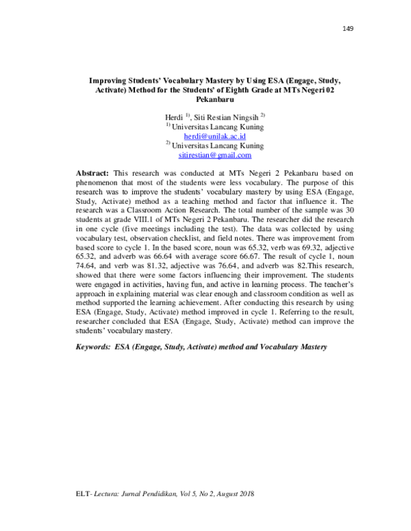 Pdf Improving Students Vocabulary Mastery By Using Pictures And Songs