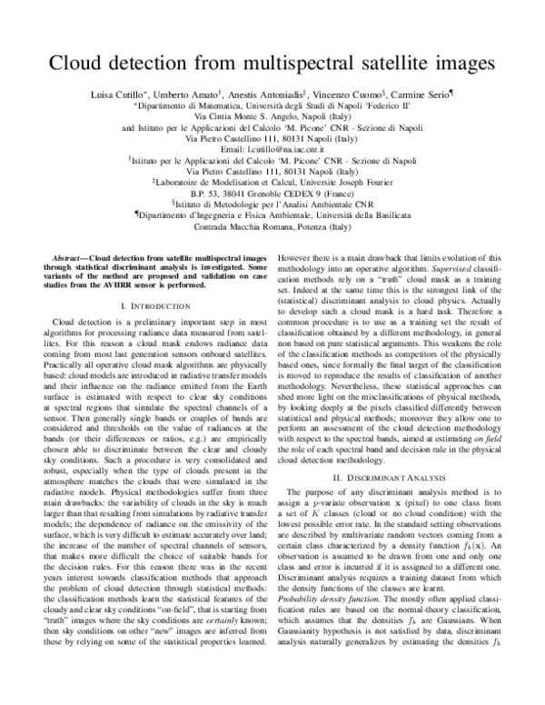 (PDF) Cloud detection from multispectral satellite images