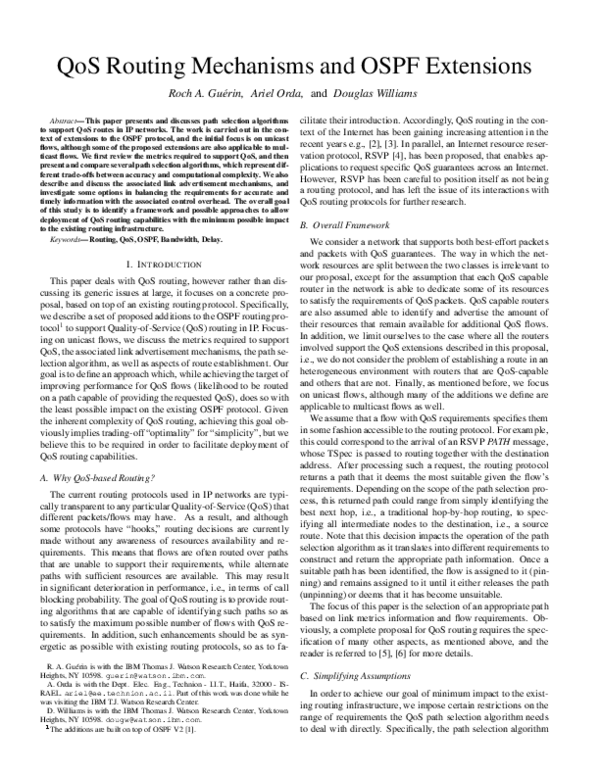 (PDF) QoS Routing Mechanisms and OSPF Extensions
