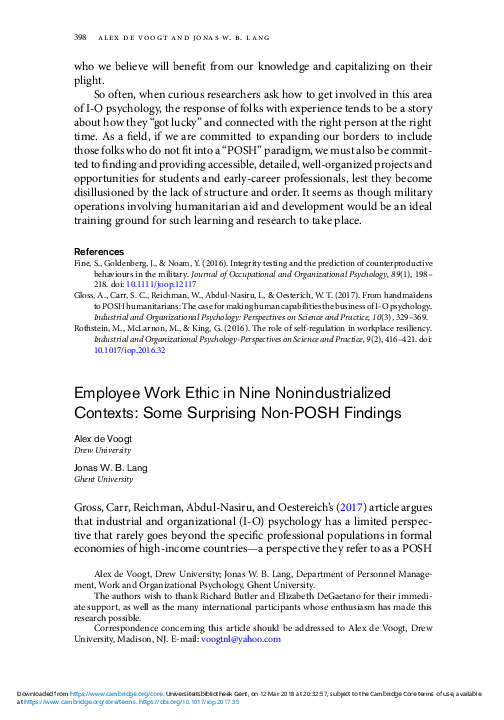 (PDF) Employee Work Ethic in Nine Nonindustrialized Contexts: Some ...