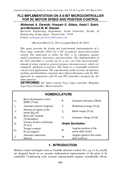 (PDF) FLC implementation on a 8-bit microcontroller for DC motor speed ...