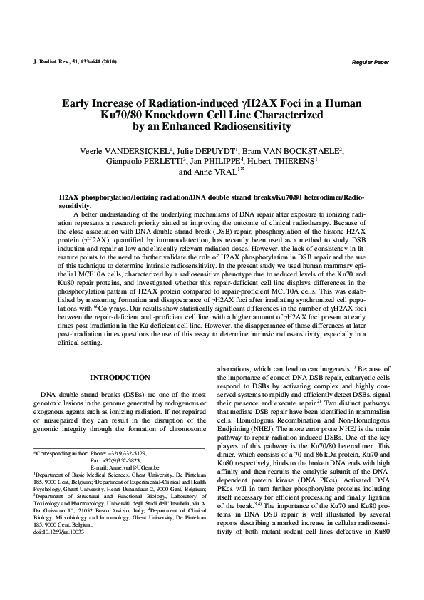 (PDF) Early Increase of Radiation-induced γH2AX Foci in a Human Ku70/80 ...