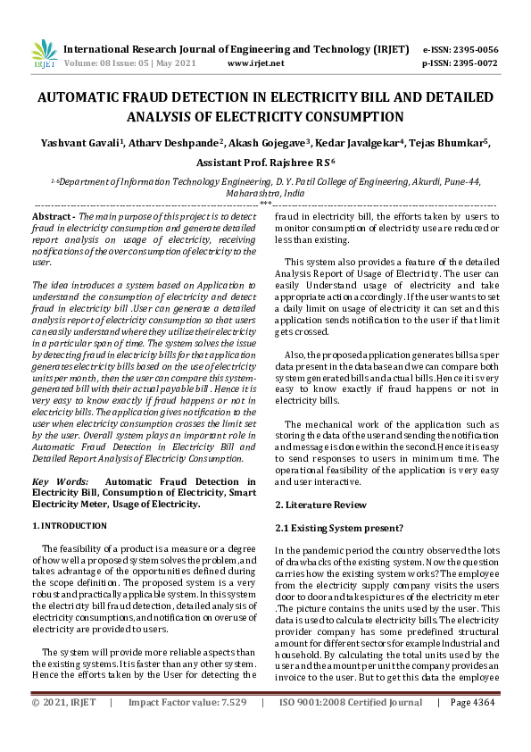 Pdf Automatic Fraud Detection In Electricity Bill And Detailed