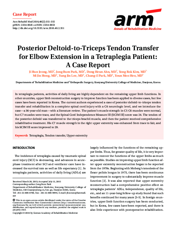 (PDF) Posterior Deltoid-to-Triceps Tendon Transfer for Elbow Extension ...