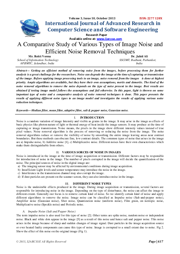 (PDF) A Comparative Study of Various Types of Image Noise and Efficient ...