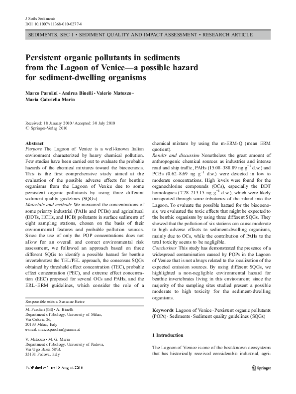 (PDF) Persistent organic pollutants in sediments from the Lagoon of ...