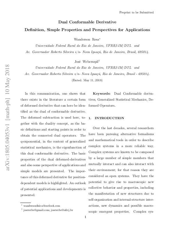 (PDF) Dual conformable derivative: Definition, simple properties and ...