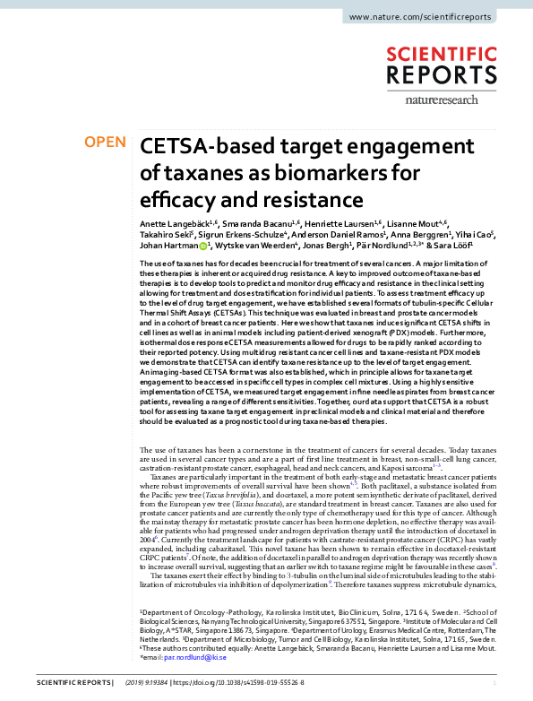 (PDF) CETSA-based target engagement of taxanes as biomarkers for ...