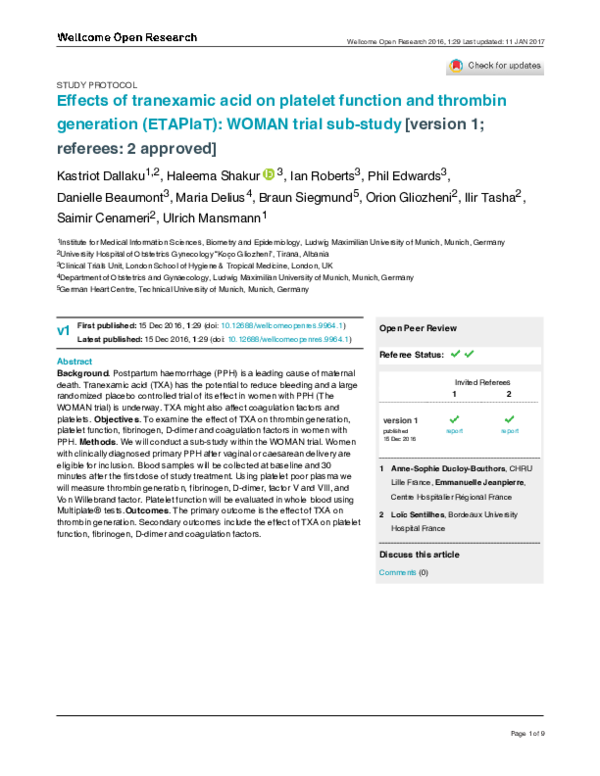 (PDF) Effects of tranexamic acid on platelet function and thrombin ...