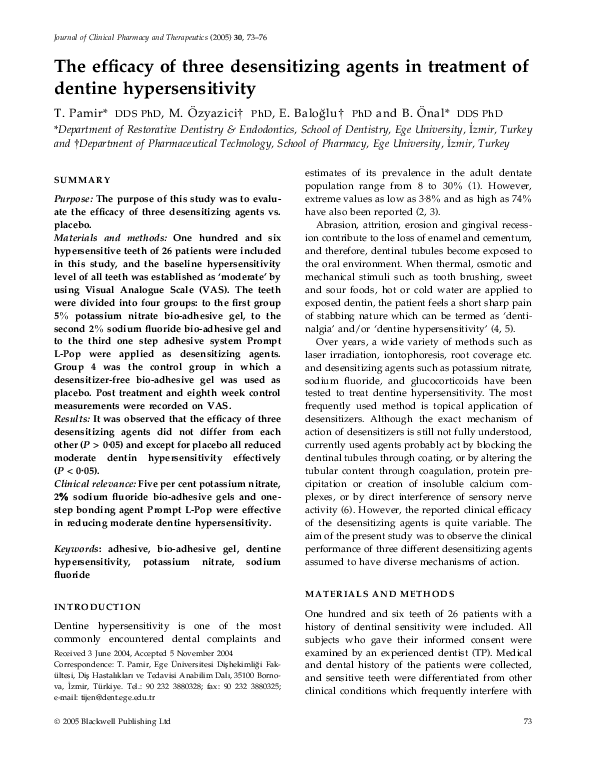 (PDF) The efficacy of three desensitizing agents in treatment of ...