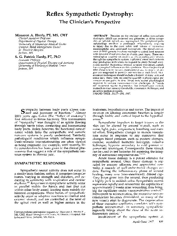 (PDF) Reflex sympathetic dystrophy: The clinician's perspective