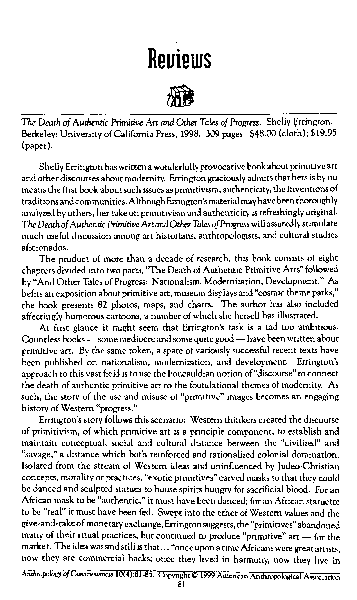 (PDF) The Death of Authentic Primitive Art and Other Tales of Progress
