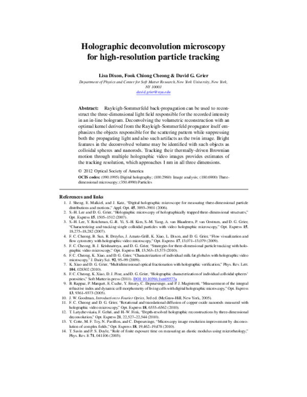 (PDF) Holographic deconvolution microscopy for high-resolution particle tracking