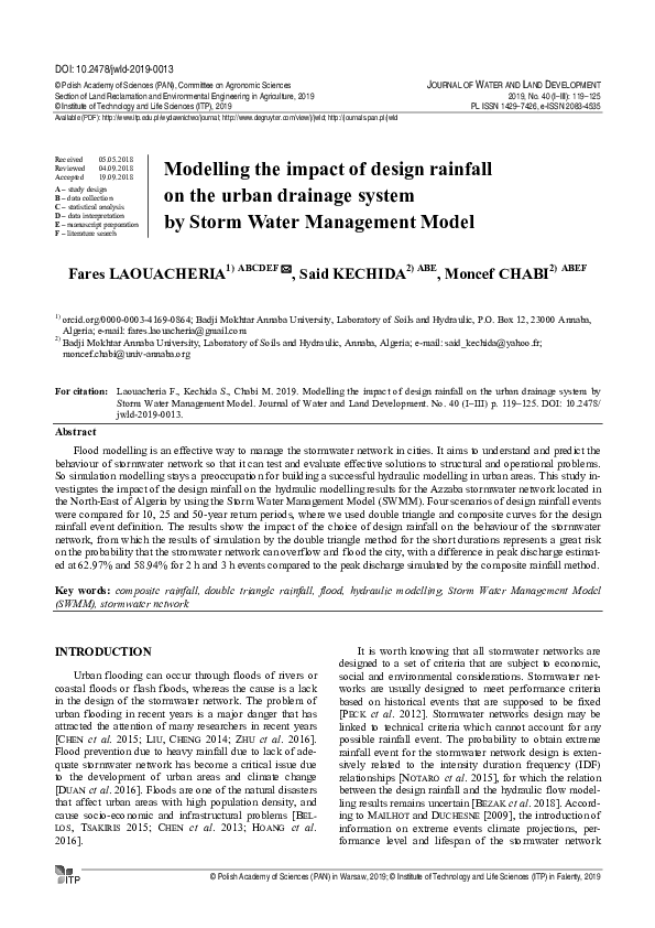 (PDF) Modelling the impact of design rainfall on the urban drainage ...