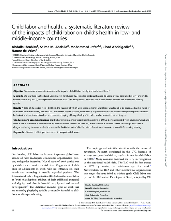 Child labor and health: a systematic literature review of the impacts ...