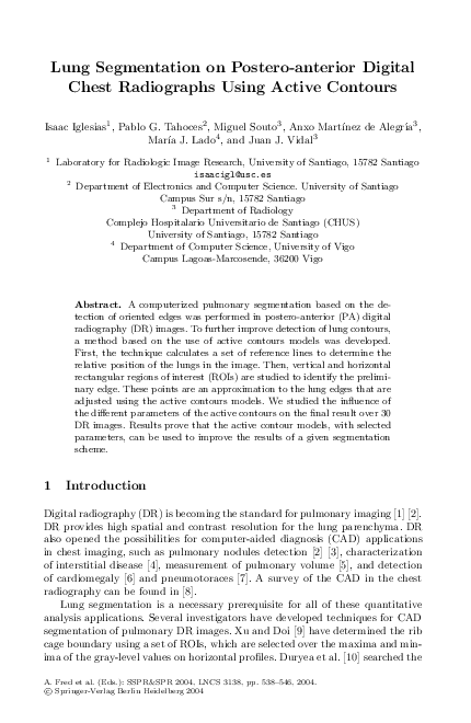 (PDF) Lung Segmentation on Postero-anterior Digital Chest Radiographs Using Active Contours