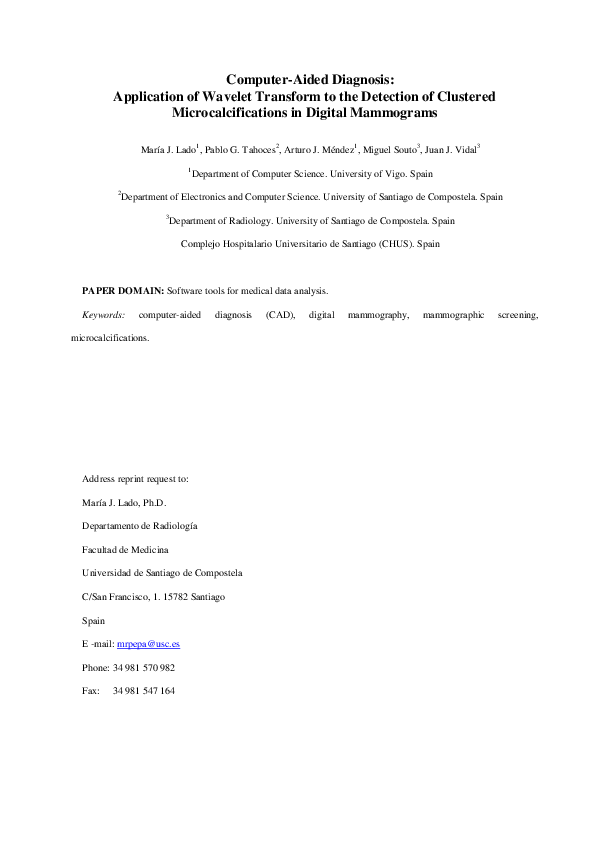 Pdf Computer Aided Diagnosis Application Of Wavelet Transform To The Detection Of Clustered