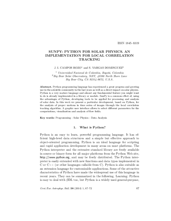 (PDF) Sunpy: Python for Solar Physics. An Implementation for Local ...