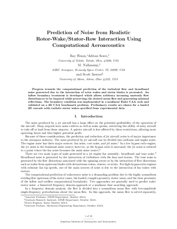 Pdf Prediction Of Noise From Realistic Rotor Wakestator Row